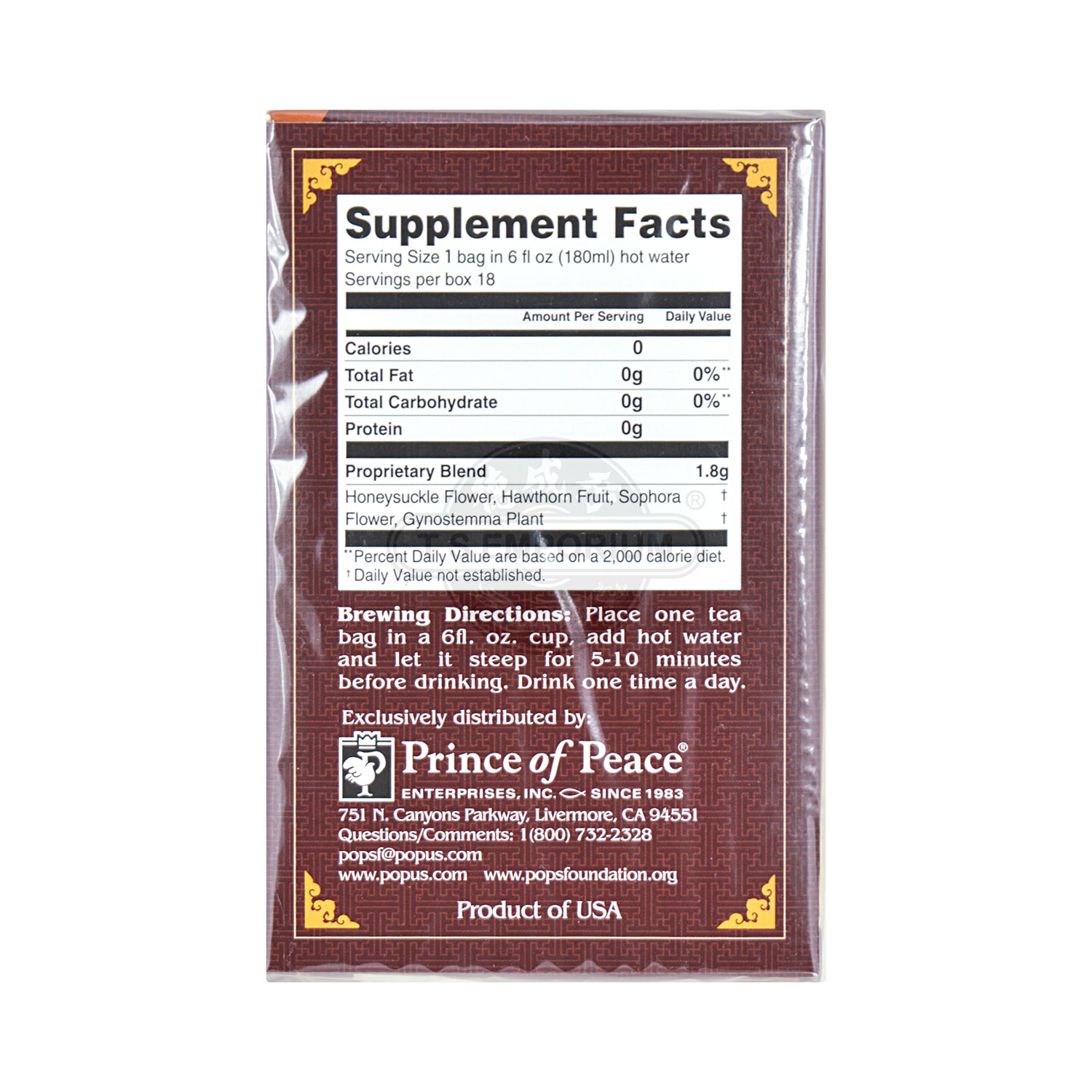 PRINCE OF PEACE Cholesterol Herbal Tea 18bags 32.4g - Tak Shing Hong