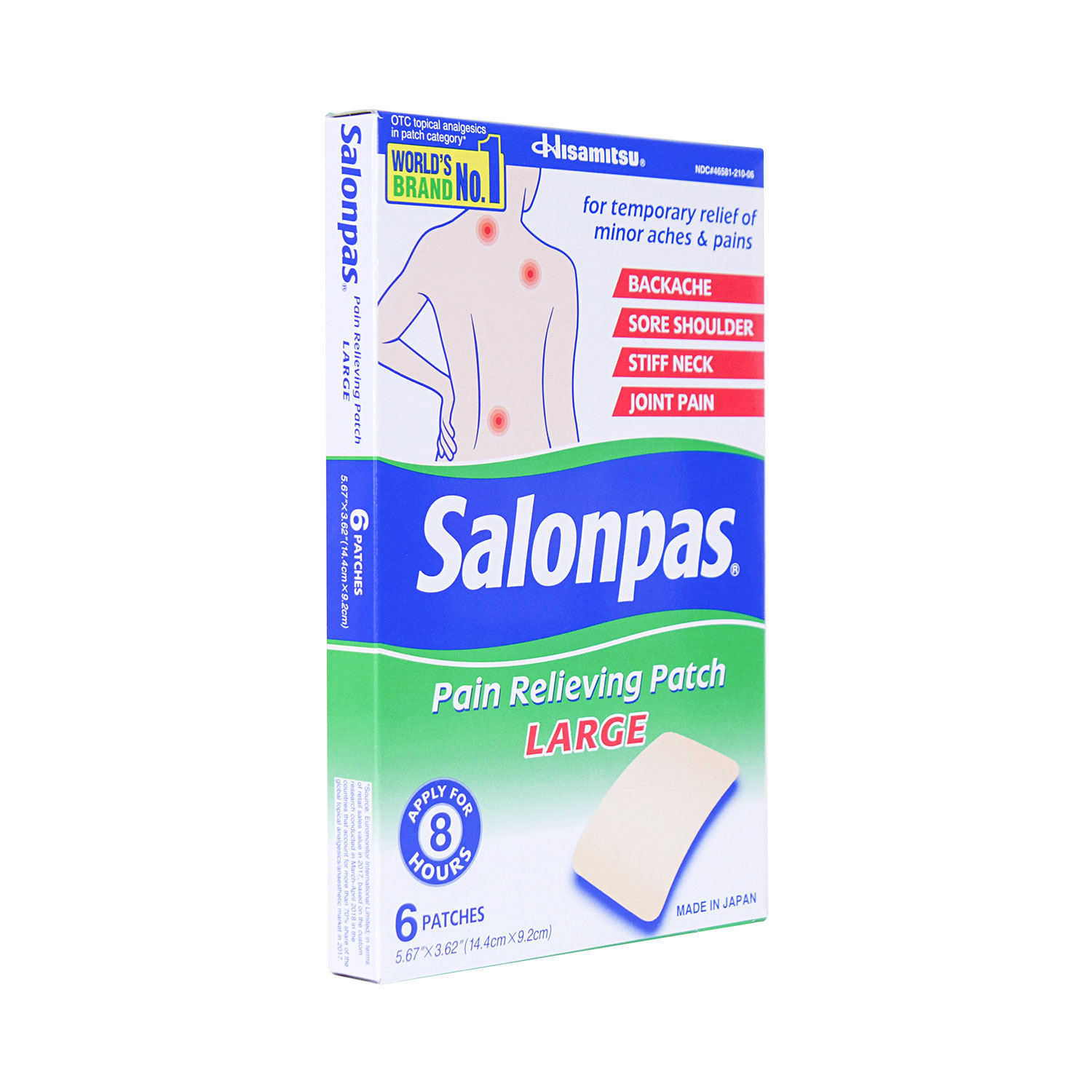 SALONPAS Pain Relieving Patch LARGE 14.4X9.2cm / 6 Patches - Tak Shing Hong